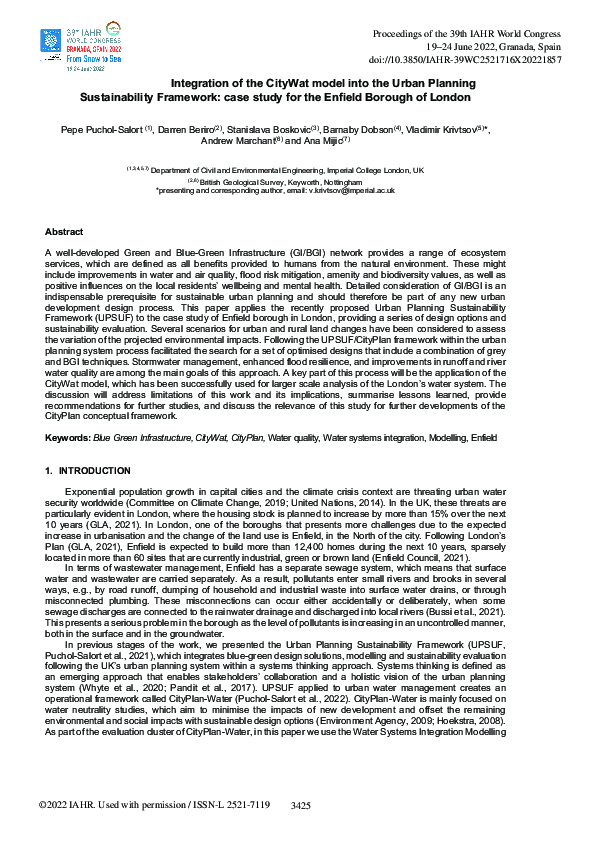 (PDF) Integration of the CityWat model into the Urban Planning Sustainability Framework: case ...