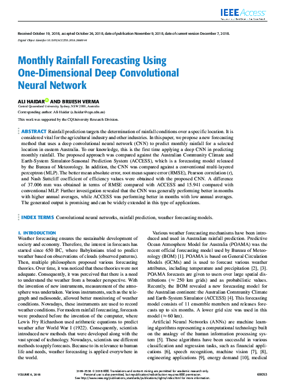 (PDF) Monthly Rainfall Forecasting Using One-Dimensional Deep Convolutional Neural Network