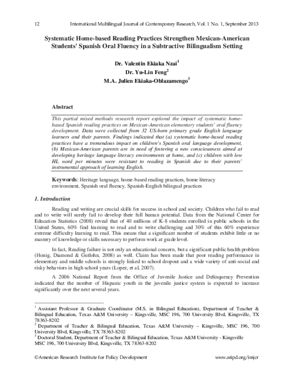 (PDF) Systematic Home-based Reading Practices Strengthen Mexican ...