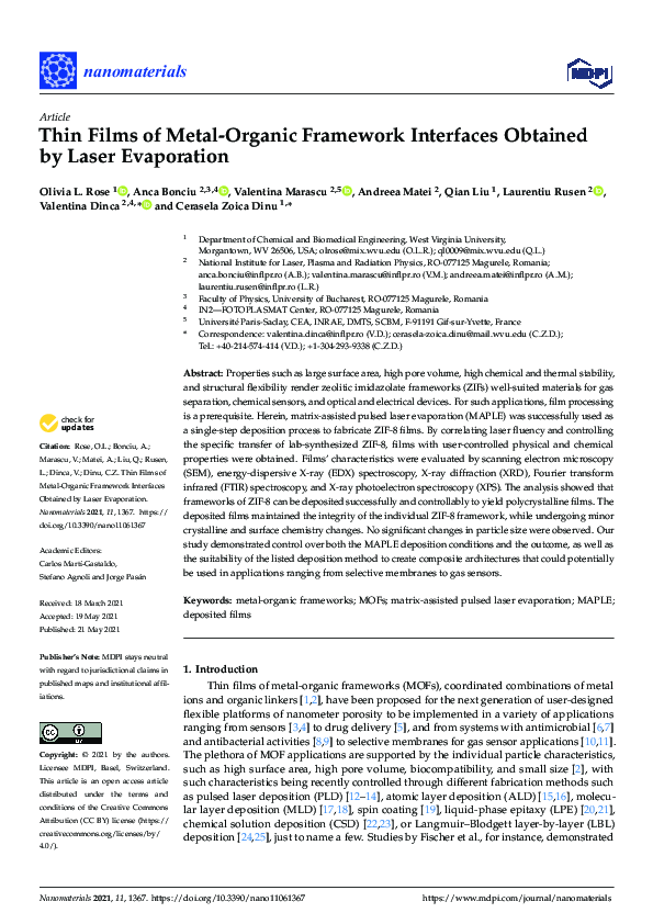 (PDF) Thin Films of Metal-Organic Framework Interfaces Obtained by ...