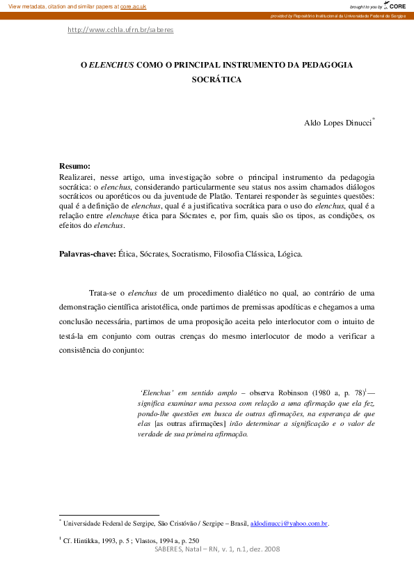 (PDF) O Elenchus como principal instrumento da pedagogia socrática ...