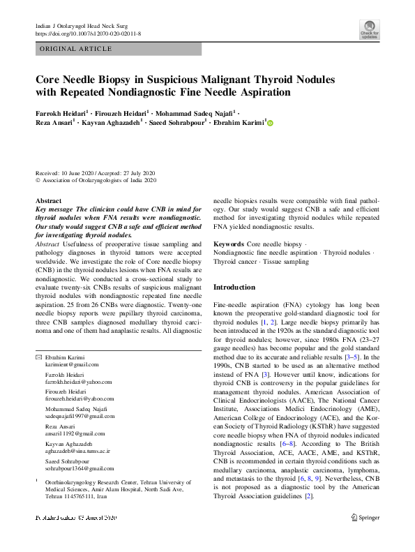 (PDF) Core Needle Biopsy in Suspicious Malignant Thyroid Nodules with ...