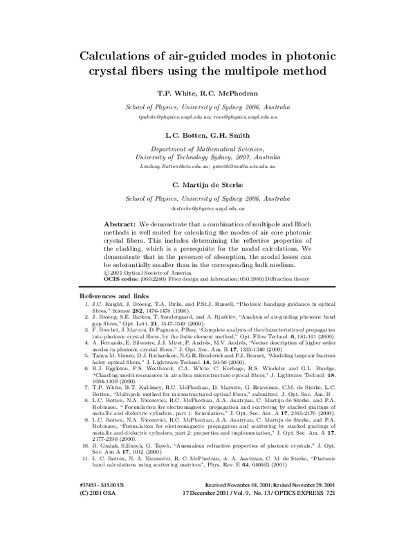 Pdf Calculations Of Air Guided Modes In Photonic Crystal Fibers Using The Multipole Method