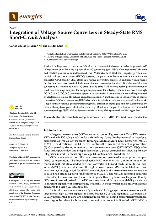 (PDF) Integration of Voltage Source Converters in Steady-State RMS Short-Circuit Analysis