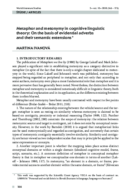 (PDF) Metaphor and metonymy in cognitive linguistic theory
