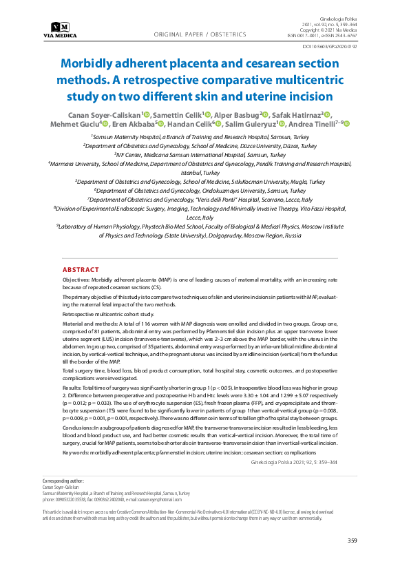 (PDF) Morbidly adherent placenta and cesarean section methods. A ...