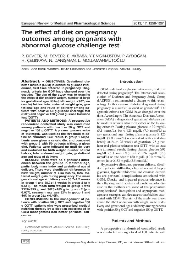 (PDF) Diet's Impact on Pregnancy with Abnormal GCT