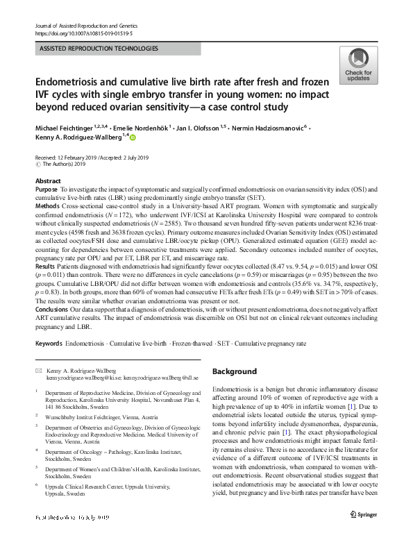 (PDF) Endometriosis and cumulative live birth rate after fresh and ...