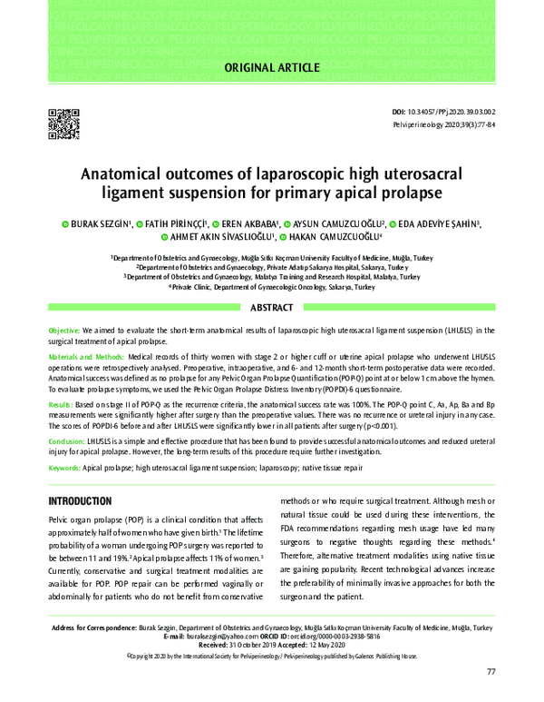 Pdf Anatomical Outcomes Of Laparoscopic High Uterosacral Ligament
