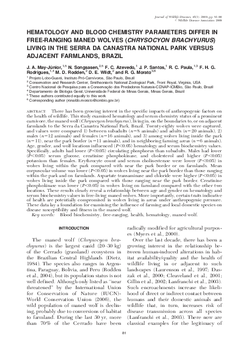 (PDF) Hematology and Blood Chemistry Parameters Differ in Free-Ranging ...