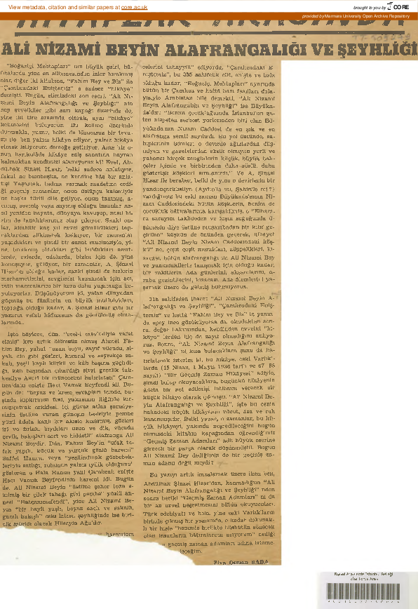 (PDF) Ali Nizami Bey'in Alafrangalığı ve Şeyhliği