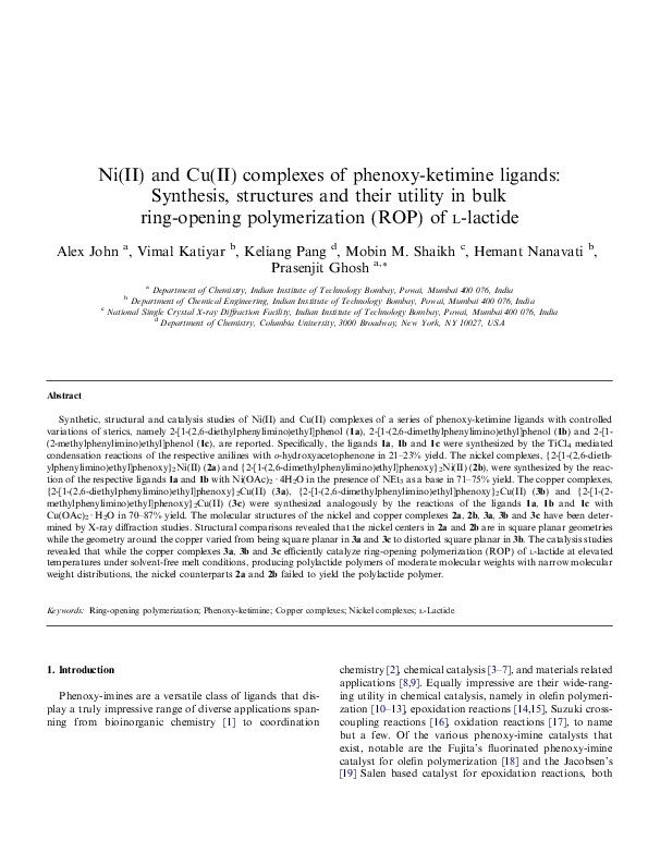 (PDF) Ni(II) and Cu(II) complexes of phenoxy-ketimine ligands: Synthesis, structures and their ...