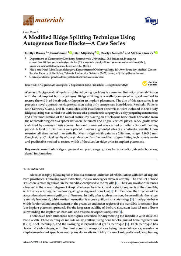 (PDF) A Modified Ridge Splitting Technique Using Autogenous Bone Blocks ...