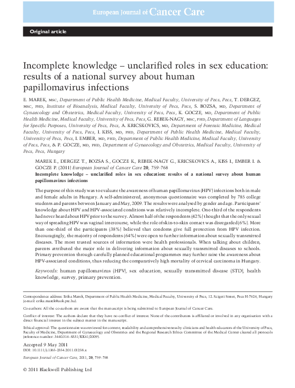 (PDF) Incomplete knowledge - unclarified roles in sex education ...
