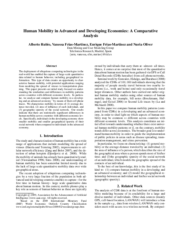 (PDF) Human mobility in advanced and developing economies: A comparative analysis