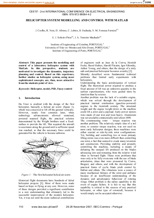 (PDF) Helicopter System Modelling and Control With Matlab