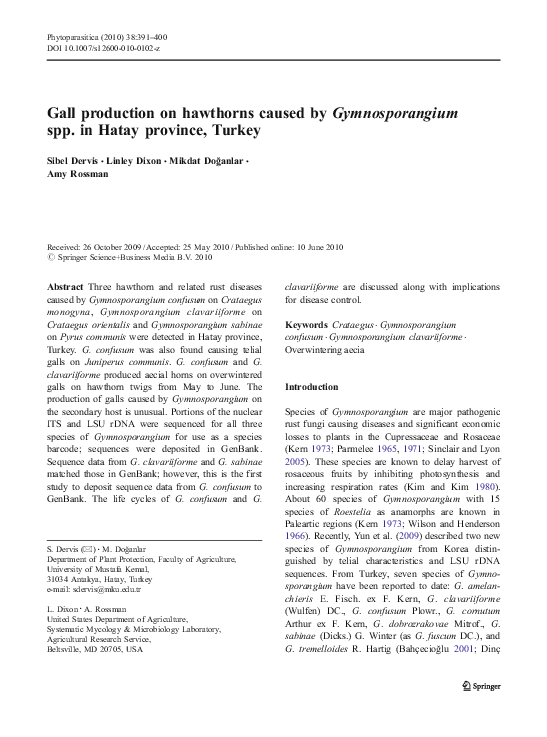 (PDF) Gall production on hawthorns caused by Gymnosporangium spp. in ...