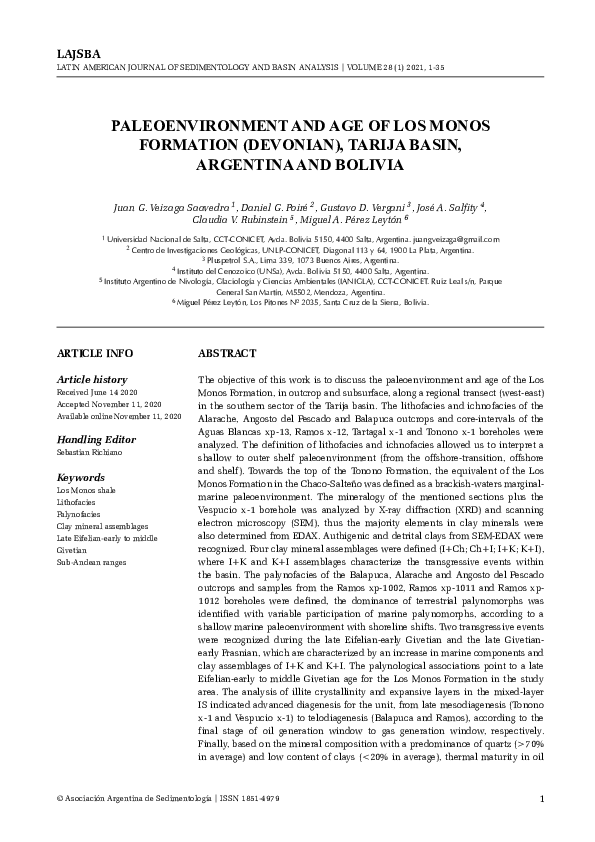(PDF) Paleoenvironment and Age of Los Monos Formation (Devonian ...