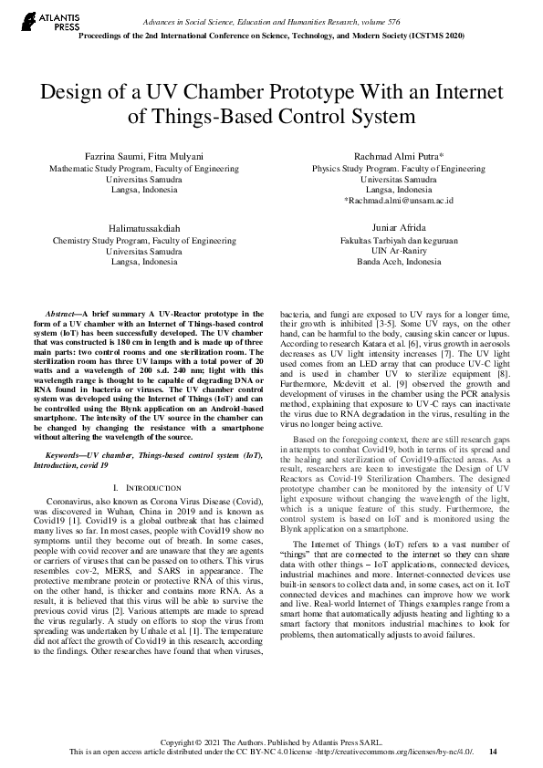(PDF) Design of A UV Chamber Prototype With an Internet of Things-Based Control System