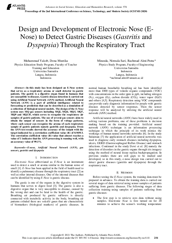 (PDF) Design and Development of Electronic Nose (E-Nose) to Detect Gastric Diseases (Gastritis ...