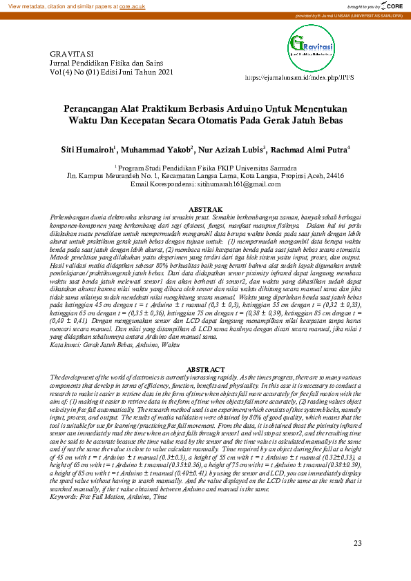 Pdf Perancangan Alat Praktikum Berbasis Arduino Untuk Menentukan Waktu Dan Kecepatan Secara 