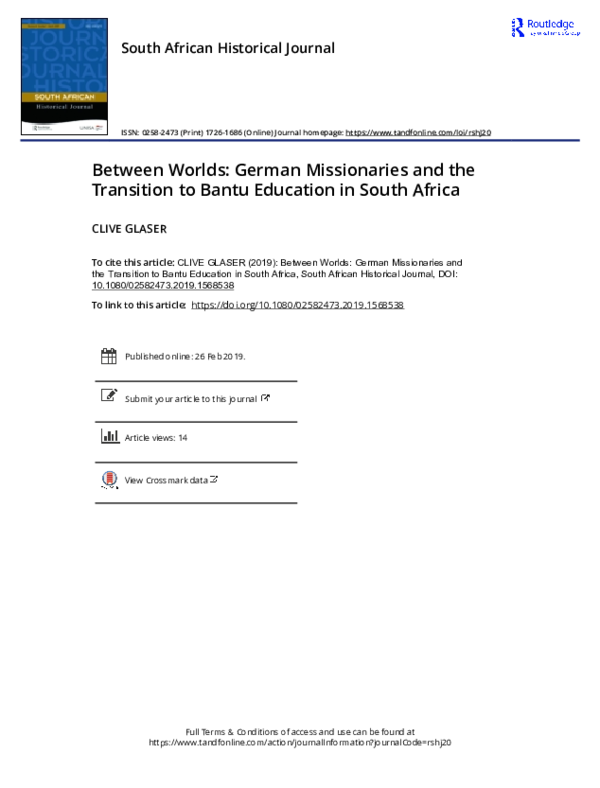 (PDF) Between Worlds: German Missionaries and the Transition from ...