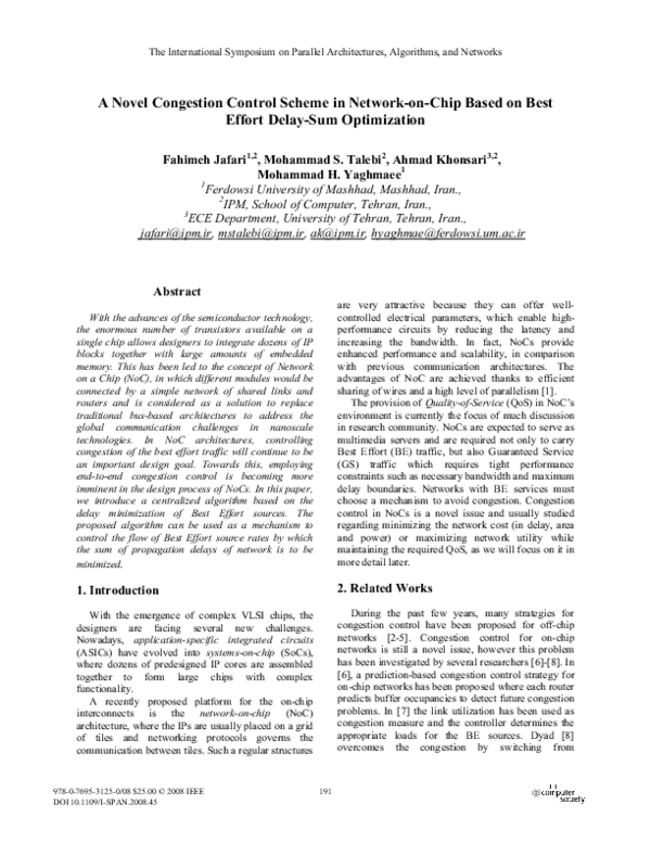 Pdf A Novel Congestion Control Scheme In Network On Chip Based On Best Effort Delay Sum