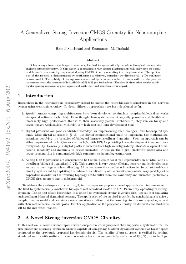 (PDF) A Generalized Strong-Inversion CMOS Circuitry for Neuromorphic ...
