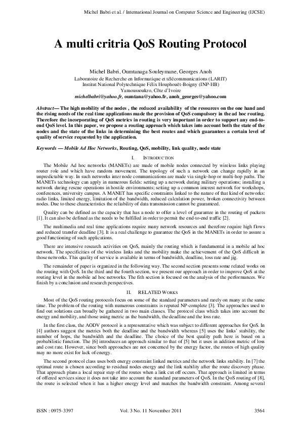 (PDF) A multi critria QoS Routing Protocol | michel babri - Academia.edu