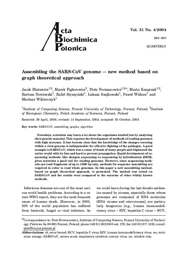 Pdf Assembling The Sars Cov Genome New Method Based On Graph Theoretical Approach M
