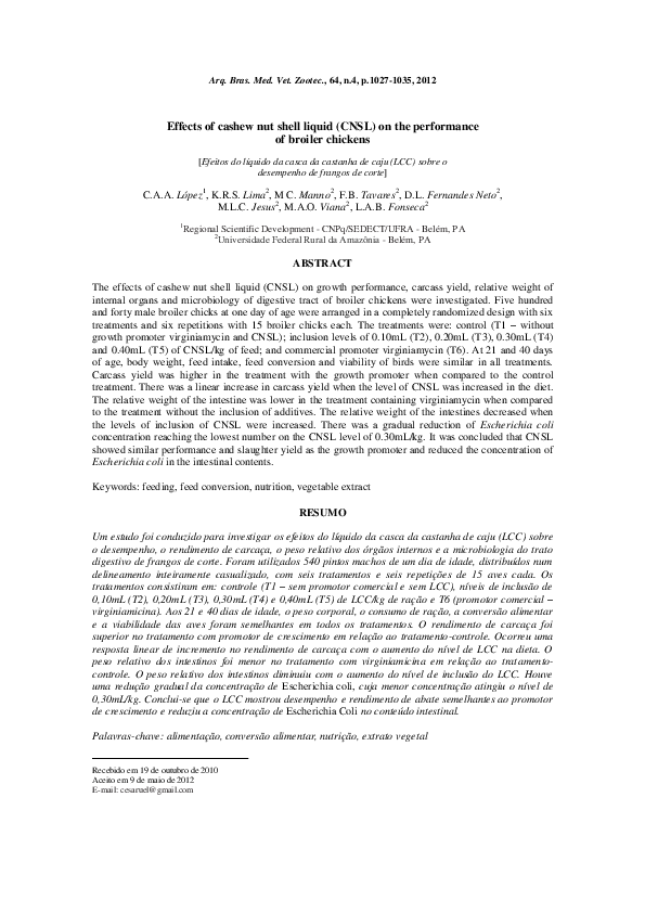(PDF) Effects of cashew nut shell liquid (CNSL) on the performance of ...