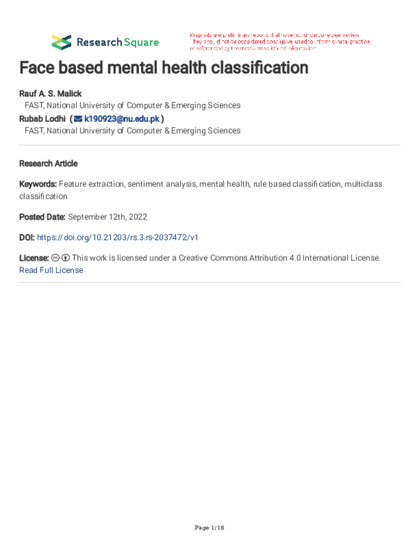 (PDF) Face based mental health classification