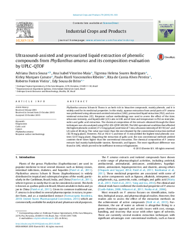 (PDF) Ultrasound-assisted and pressurized liquid extraction of phenolic compounds from ...