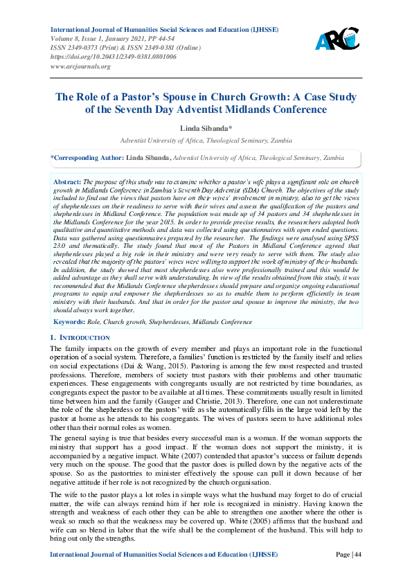 (PDF) The Role of a Pastor’s Spouse in Church Growth: A Case Study of ...