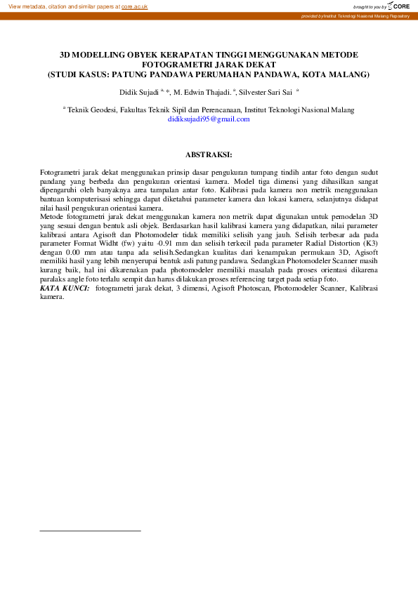 (PDF) 3D Modelling Obyek Kerapatan Tinggi Menggunakan Metode ...