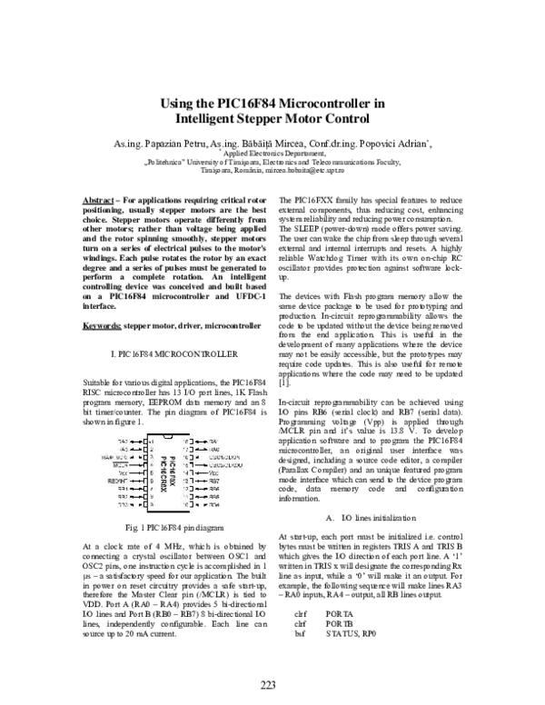 (PDF) Using the PIC 16 F 84 Microcontroller in Intelligent Stepper Motor Control