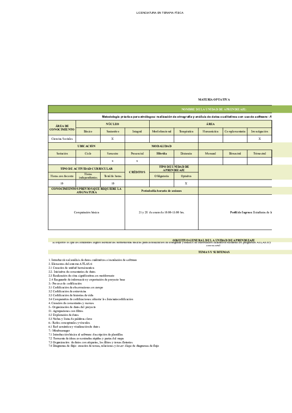 (XLS) "Taller de Metodología Práctica para Etnólogos: Análisis de Datos Cualitativos con Atlas ...