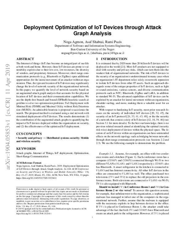 Pdf Deployment Optimization Of Iot Devices Through Attack Graph Analysis
