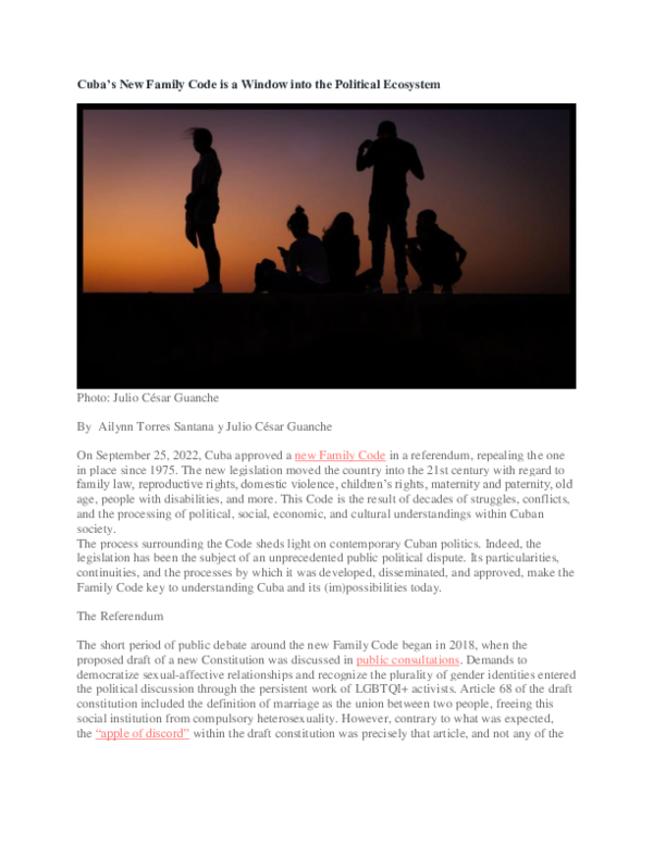 (PDF) Cuba's New Family Code is a Window into the Political Ecosystem ...