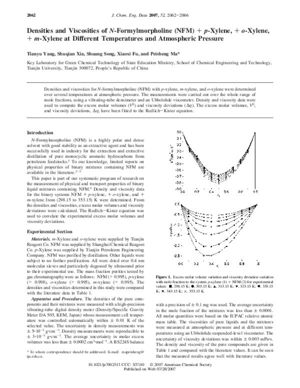 (PDF) Densities and Viscosities of N-Formylmorpholine (NFM) + p-Xylene ...