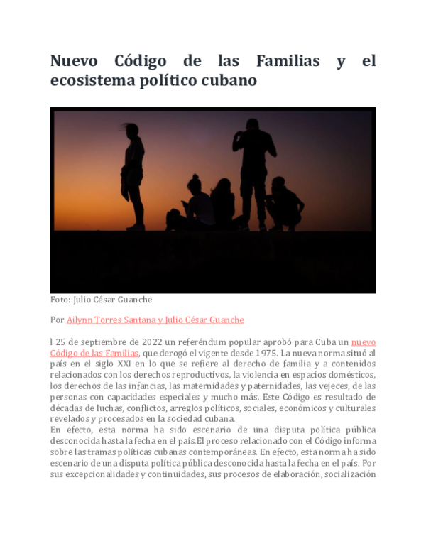 (PDF) Nuevo Código de las Familias y el ecosistema político cubano ...