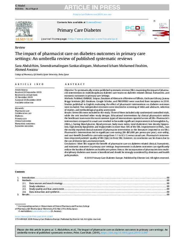 (PDF) The impact of pharmacist care on diabetes outcomes in primary ...