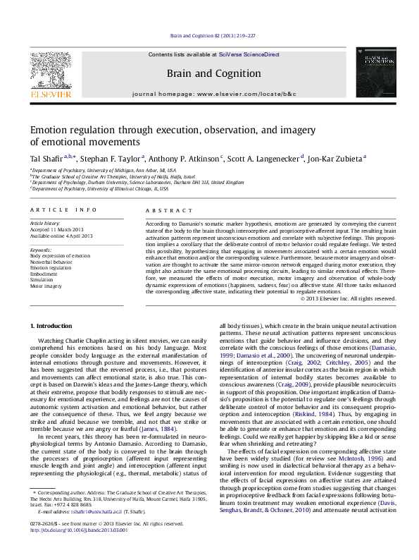 (PDF) Emotion regulation through execution, observation, and imagery of ...