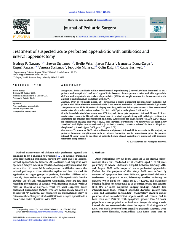 (PDF) Treatment of suspected acute perforated appendicitis with ...