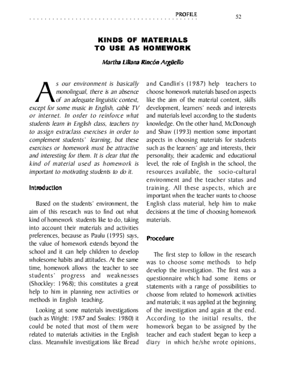 (PDF) Kinds of Materials to Use as Homework