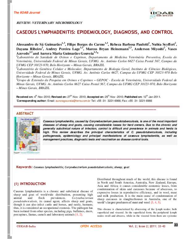 (PDF) Caseous Lymphadenitis: Epidemiology, Diagnosis, and Control