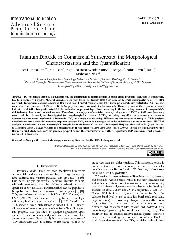 (PDF) Titanium Dioxide in Commercial Sunscreens: the Morphological ...