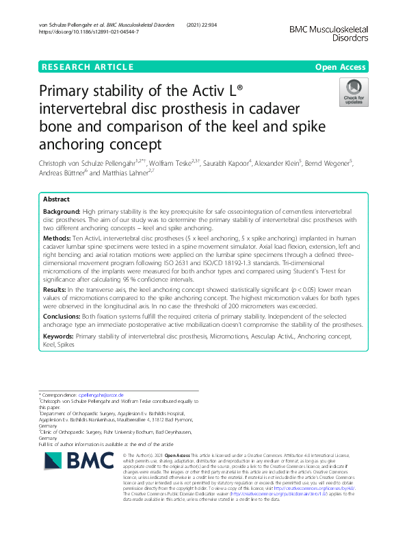 (PDF) Primary stability of the Activ L® intervertebral disc prosthesis ...