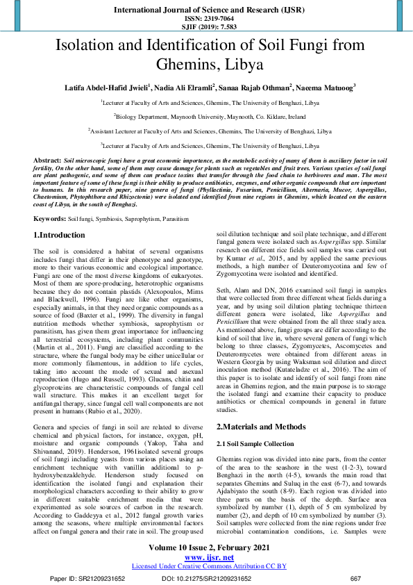 (PDF) Isolation and Identification of Soil Fungi from Ghemins, Libya