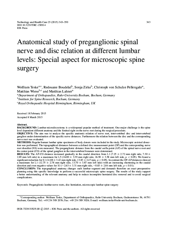 (PDF) Anatomical study of preganglionic spinal nerve and disc relation ...